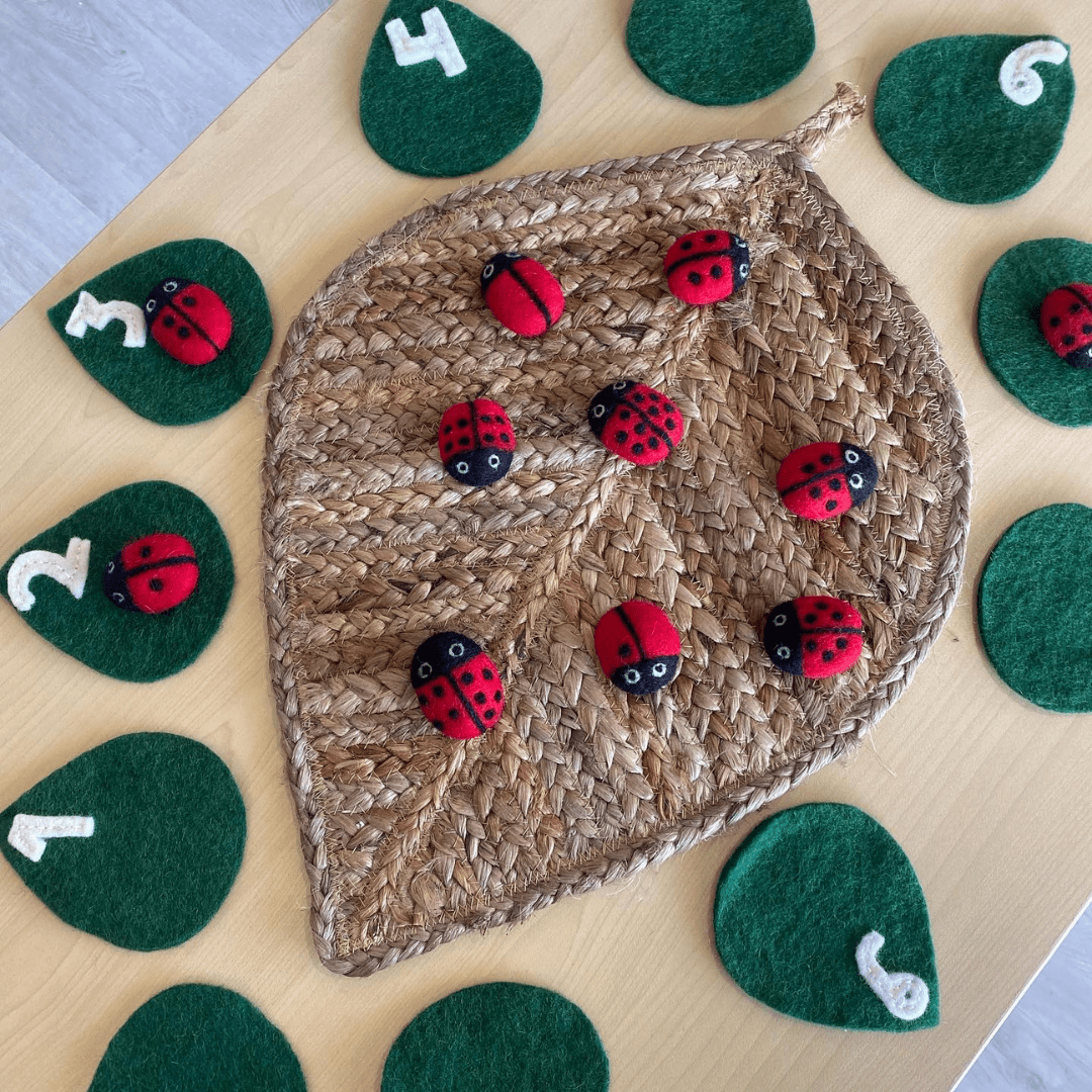 Lady Bug Felt Counting Leaves by Awe & Wonder