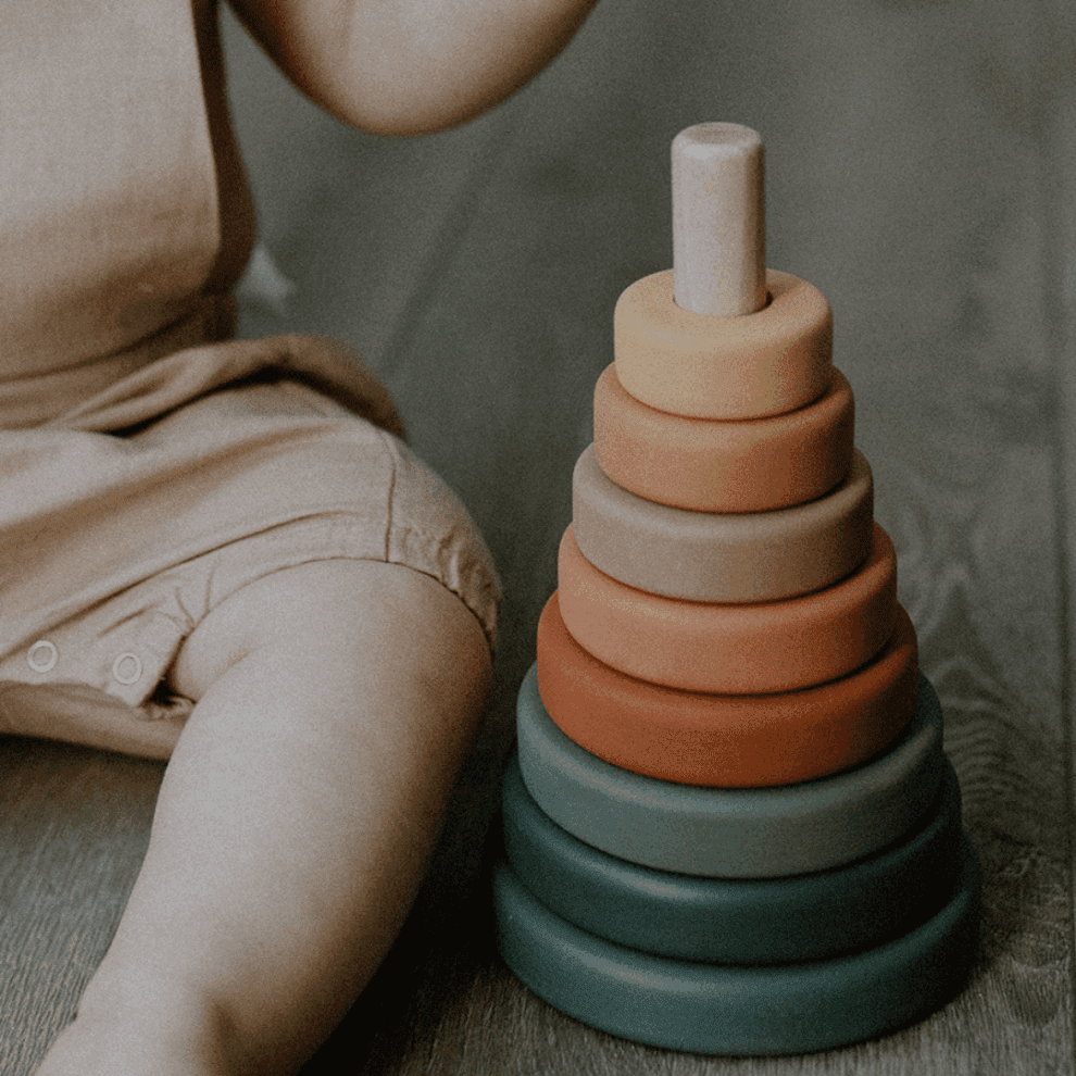 Wooden Ring Stacker Large (Green & Mustard) by SABO Concept